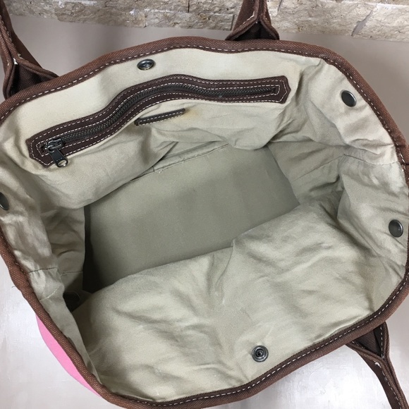 J. Crew | Bags | J Crew Bag Handbag Tote Leather Pink Canvas Beach ...